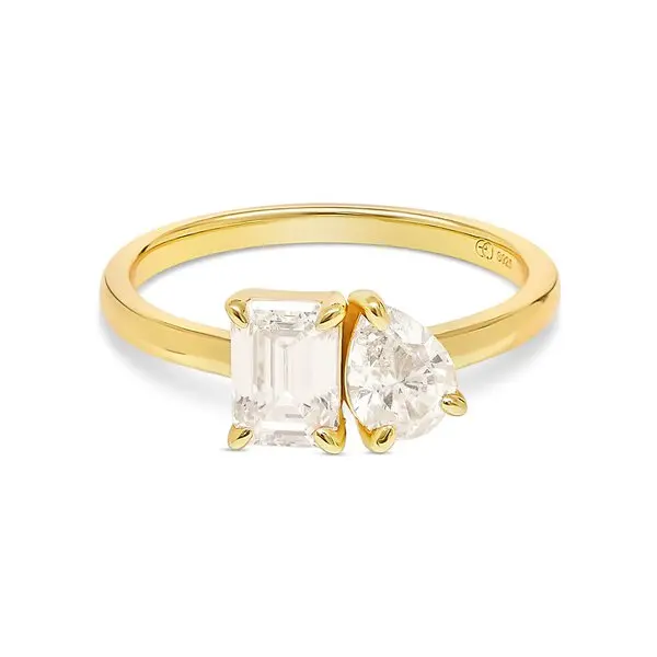 ESTERAH Emerald And Pear-cut Two Stone Ring - Gold