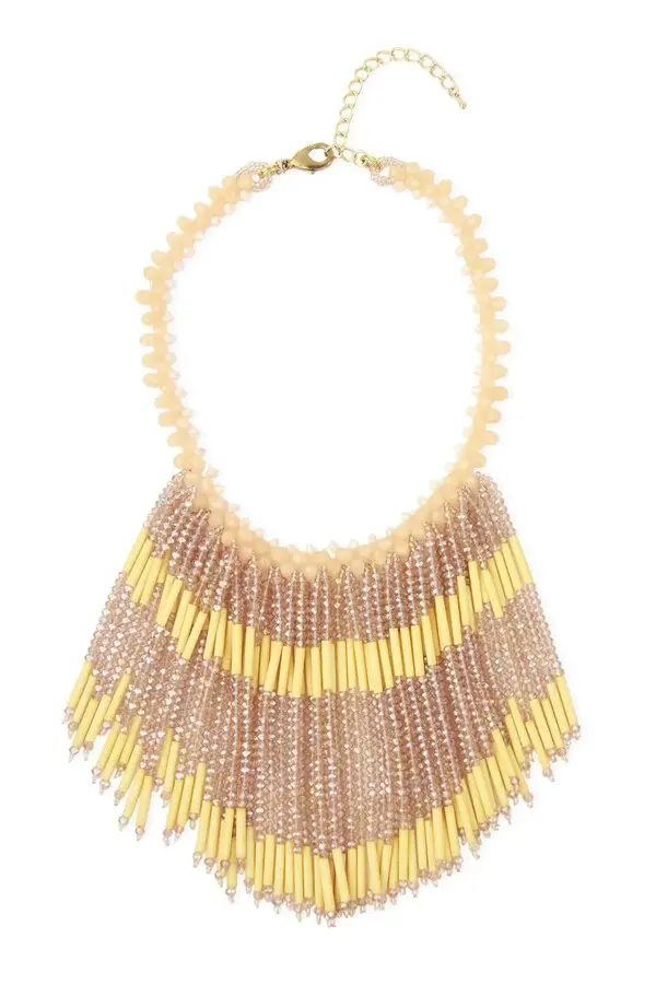 Saachi Beaded Fringe Necklace - Gold