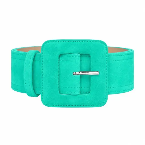BELTBE Suede Waist Belt With Square Buckle - Green