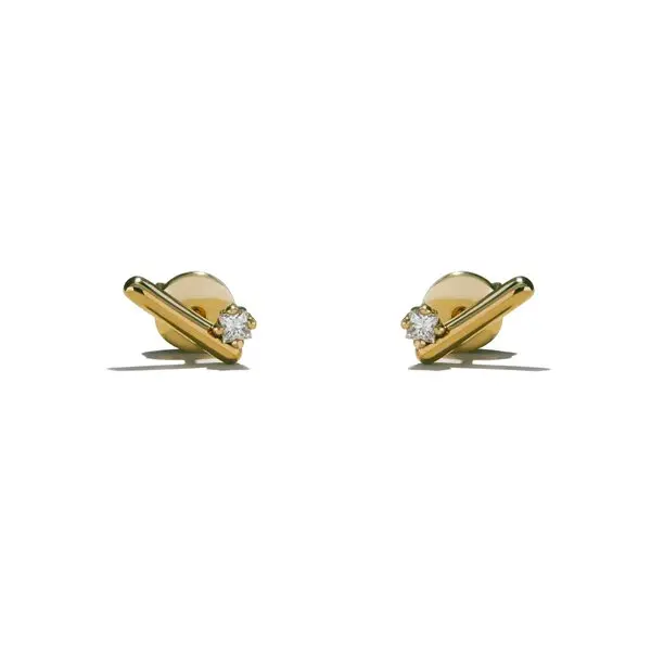 ONI Diamond Bar Stud Earrings - Gold