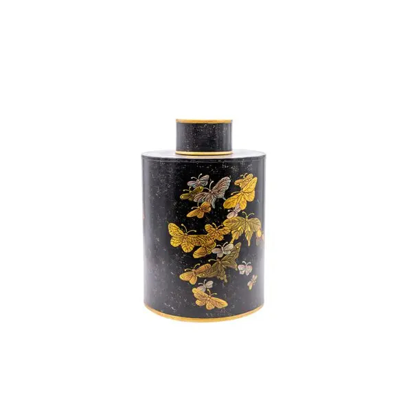 NILA PARMAR DESIGNS Butterfly Metal Vase With Lid - Black