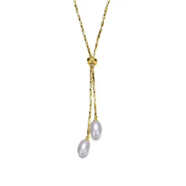GENEVIVE Rachel Glauber White Pearl Y Neck Necklace - Gold