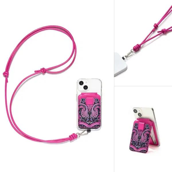 NAOA Bundle Mag-safe Wallet & Cross Body Phone Strap Damask - Pink