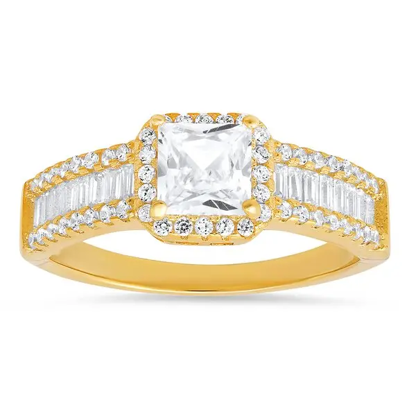 KYLIE HARPER Princess & Baguette-cut Diamond Cz Halo Ring - Gold