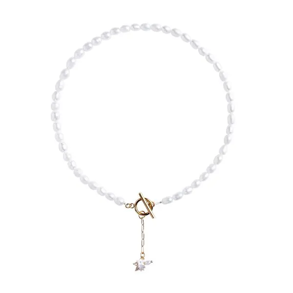 MY LITTLE NATURE Cultured Freshwater Pearl Necklace With Gold-plated Flower Charm - White/gold