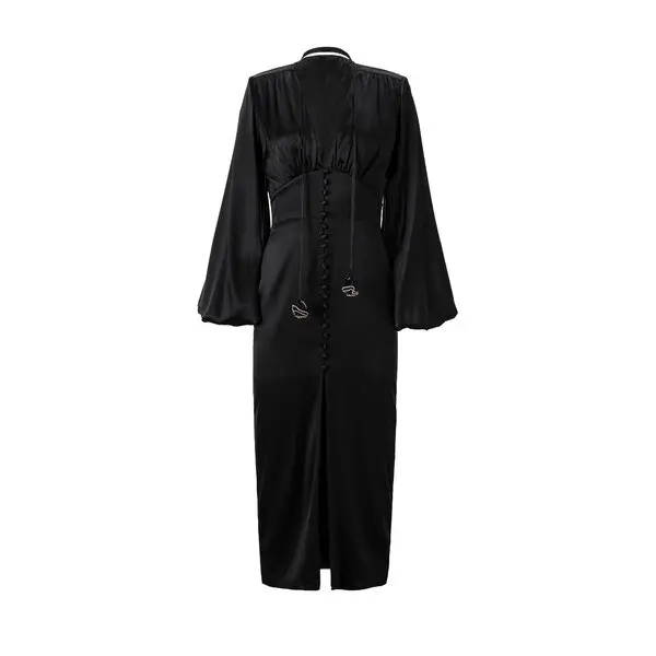 LITA COUTURE Ample-sleeve Silk Dress - Black