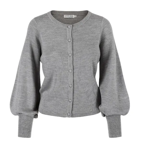 TIRILLM Ava Merino Wool Cardigan With Balloon Sleeves - Grey