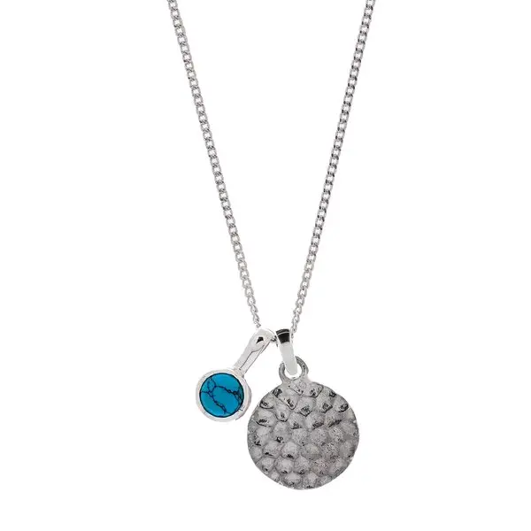 CHARLOTTE'S WEB JEWELLERY Lakshmi Hammered Disc Necklace With Turquoise Charm - Silver