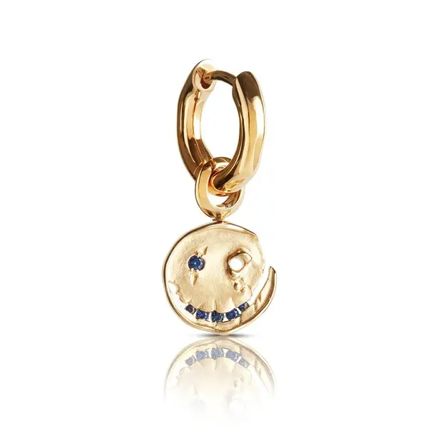 KASUN LONDON Smile Hoop Earring With Sapphire - Gold