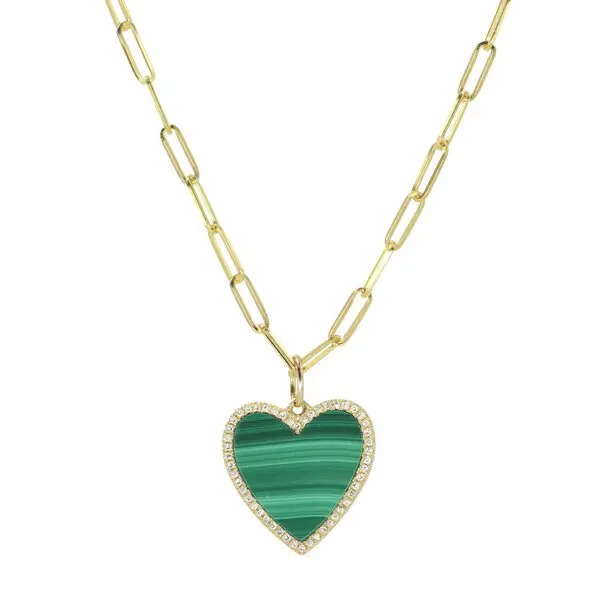 KAMARIA Malachite Heart Necklace With Diamonds - Green