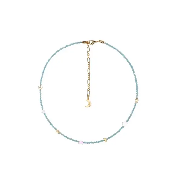 AUROZIA Evil Eye Moon & Heart Amazonite Choker Necklace & Bracelet - Blue