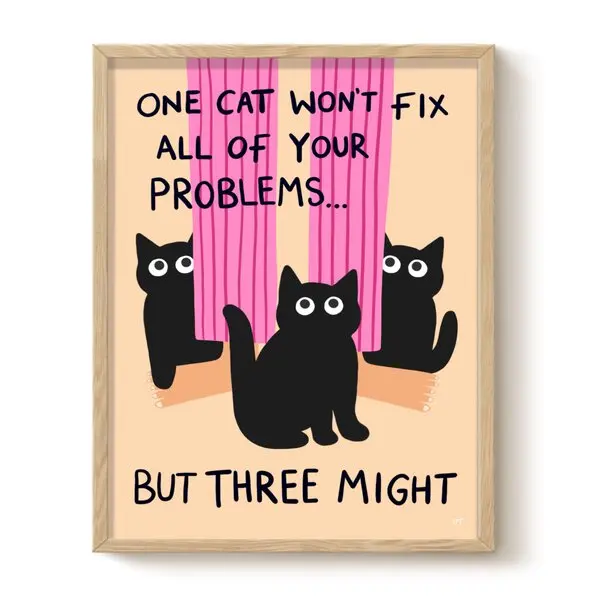 THE PAPER TAIL Black / Pink Three Cats Art Print Medium - Black/pink