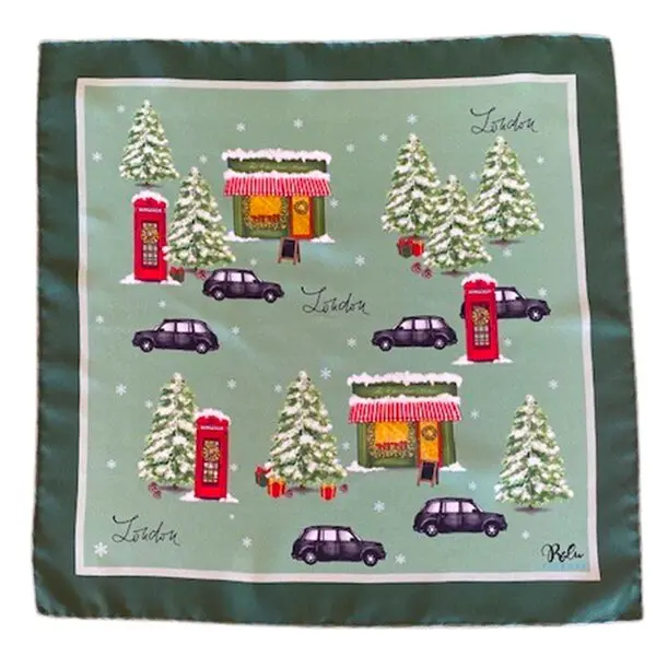RALUFINEART Green / Red Winter In London Neckerchief - Green/red