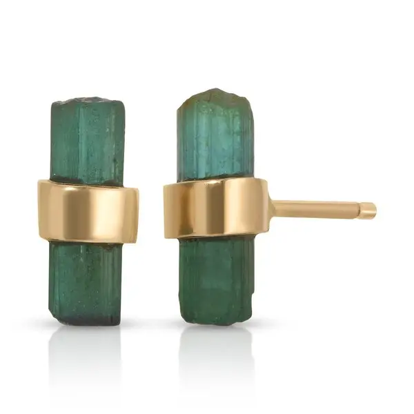 HEATHER HAWKINS Rough Cut Tourmaline Gemstone Stud Earrings - Green