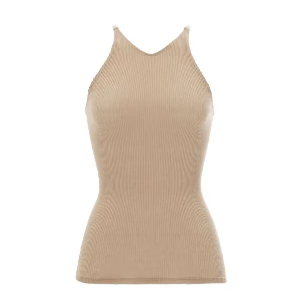 AROMATIQUE Ribbed Cotton High-neck Tank - Brown