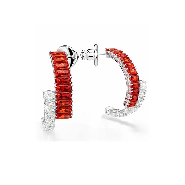 MAISON DE GALA Crystal Double Row Hoop Earrings - Red