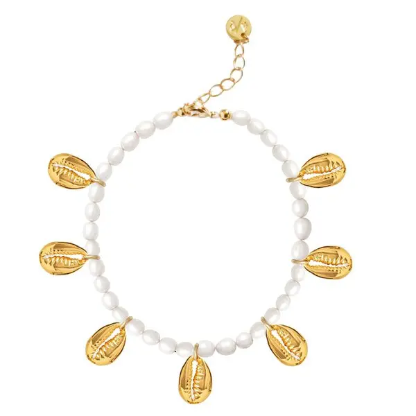 ADRIANA PAPPAS DESIGNS Pearl And Gold Shell Charm Anklet - White