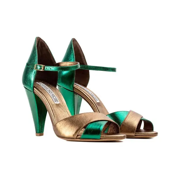 ROSAMUND MUIR LONDON Aurora Metallic Peep-toe Sandals - Gold/green