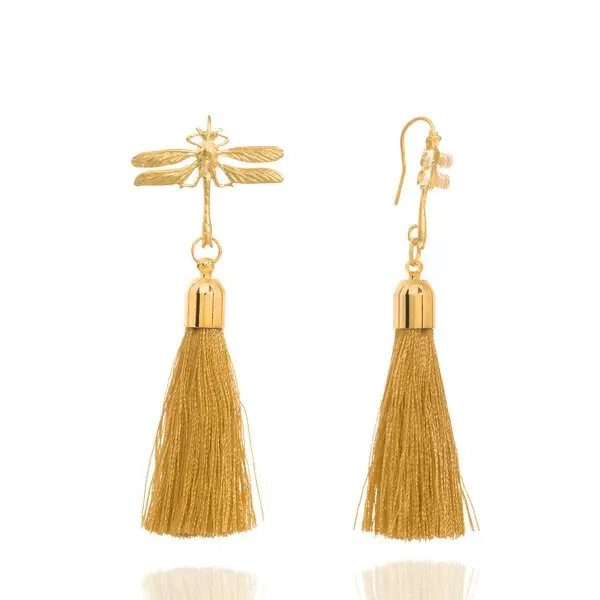 C.J.M Dragonfly Tassel Drop Earrings - Gold