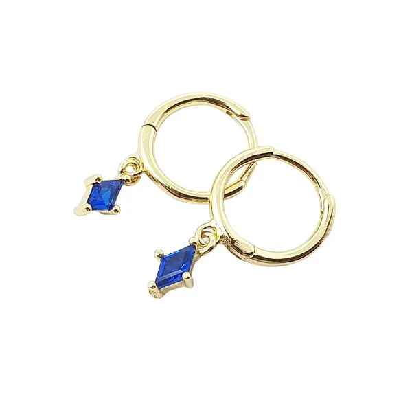 HARFI Sapphire September Birthstone Dangle Hoop Earrings - Gold/blue