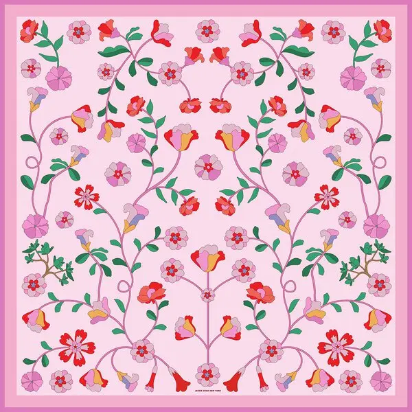 JESSIE ZHAO NEW YORK Pink / Blue Blush Botanica Double Sided Silk Scarf - Pink/blue
