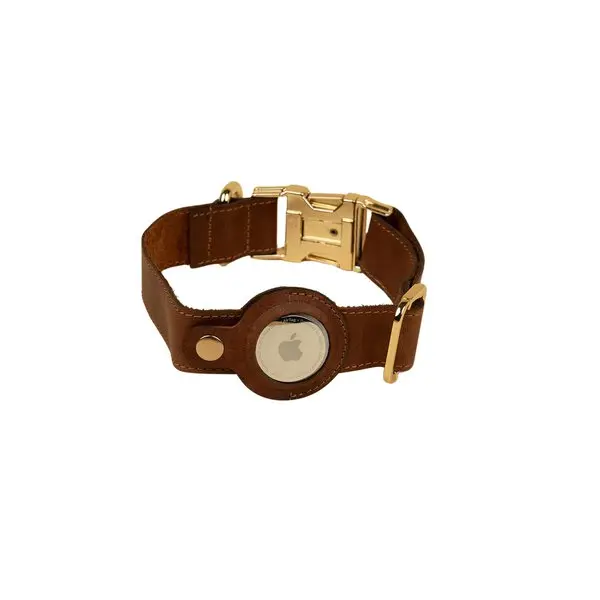 LEATHERE Leather Airtag Dog Collar - Brown