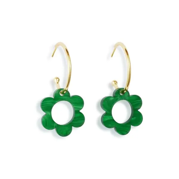 TOOLALLY Flower Hoop Earrings - Green/gold