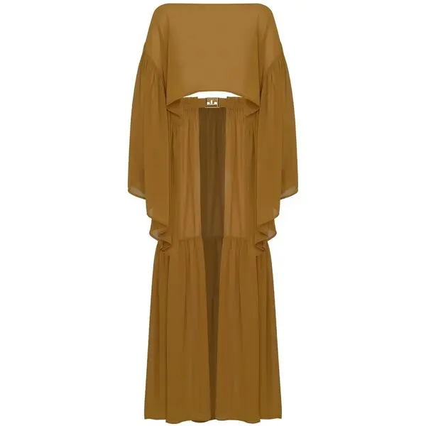 ANTONINIAS Comely Chiffon Two Piece Beach Cover Up With Ruffles - Gold