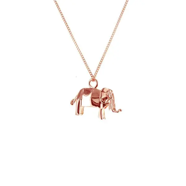 ORIGAMI JEWELLERY Mini Elephant Pendant Necklace - Rose Gold