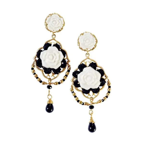 POPORCELAIN Classic Baroque Porcelain Rose Statement Earrings
