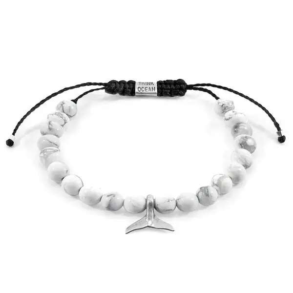 ANCHOR & CREW Howlite Mini Whale Macrame Bracelet - White