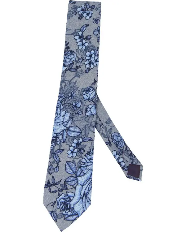 LORDS OF HARLECH Taddeo Roma Floral Merino Standard Neck Tie - Grey
