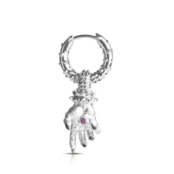 KASUN Hand Of The Protector Amethyst Earrings - Silver