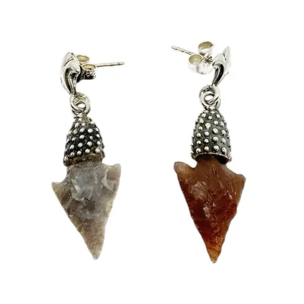 TG-JEWELLERY BY TAMARA GERVASIO Arrowhead Dangle Earrings - Silver/grey/brown