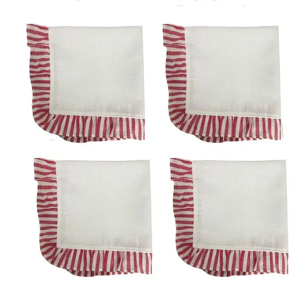 LILLY LOVES Red Frilly Linen Napkins Set 4 - Pink