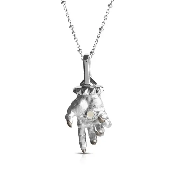 KASUN LONDON Hand Of The Protector Pendant With Moonstone - Silver