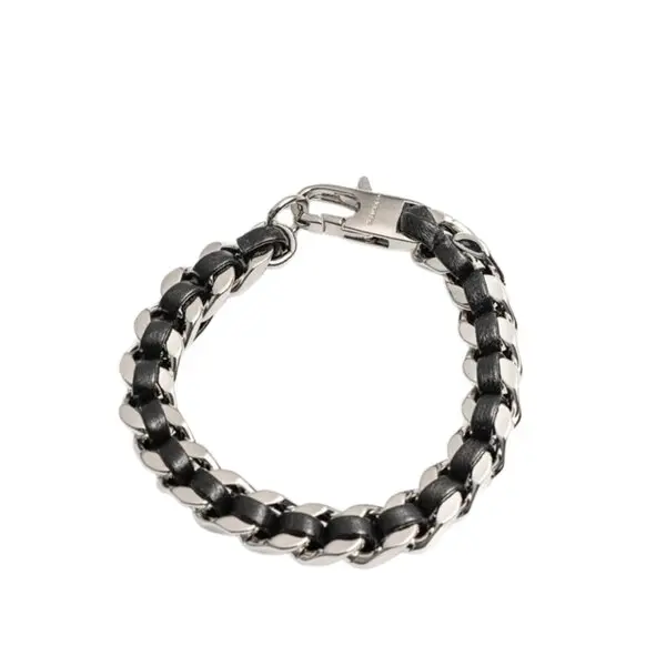 THEANIMALS Leather Braid Bold Bracelet - Black/silver