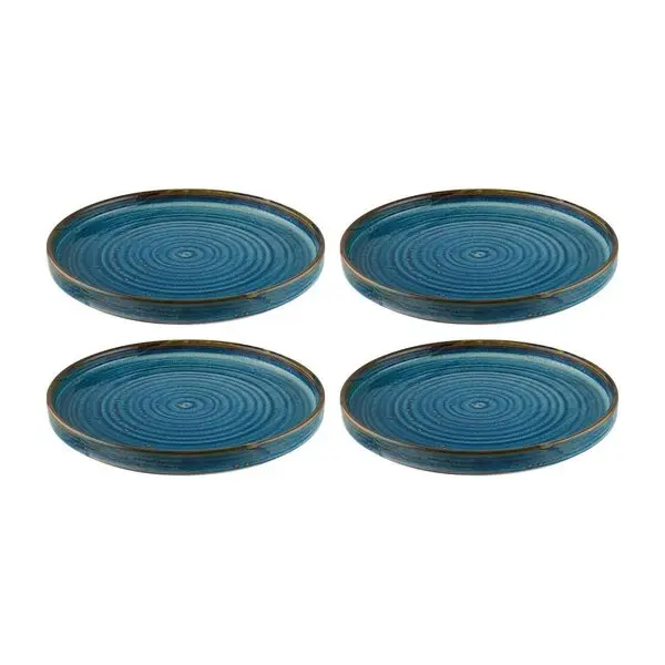 Turgla Home Blue / Brown Sapphire Round Blue Porcelain Appetizer Side Plate, Set Of Four - Blue/brown