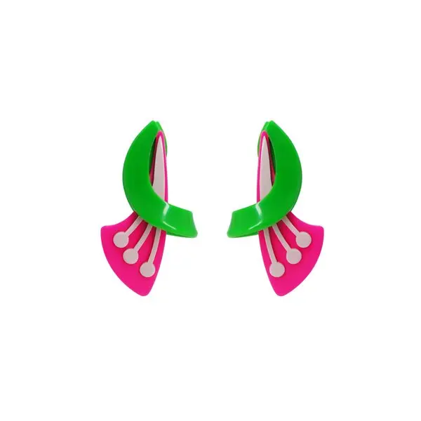 GISSA BICALHO Dual Flower Acrylic Earrings - Pink/green