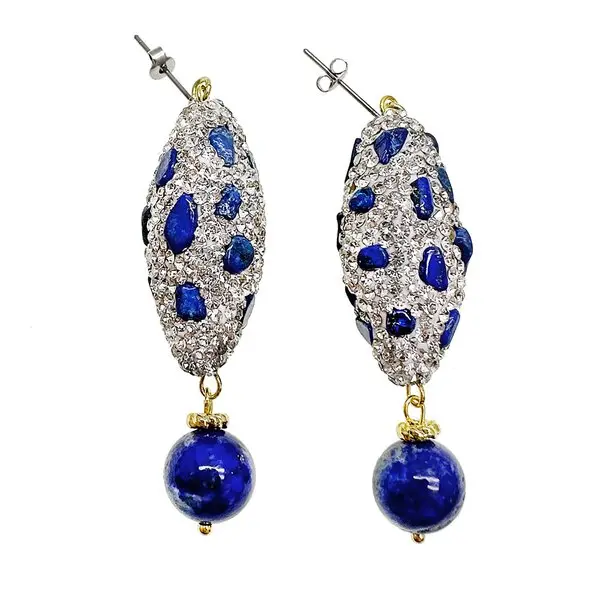 FARRA Lapis Lazuli Rhinestone Dangle Earrings - Blue/white