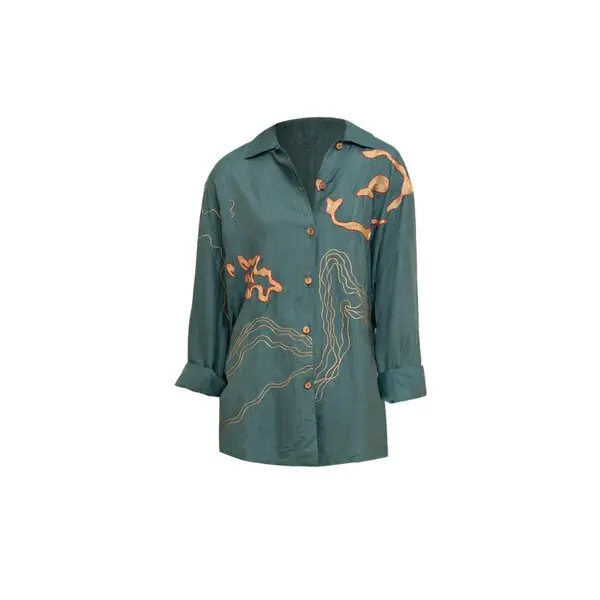 TEGA COLLECTIVE Samudram Coral Silk Shirt