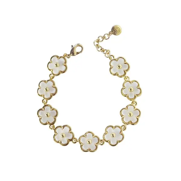 POPORCELAIN Porcelain Daisy Cluster Bracelet - White/gold