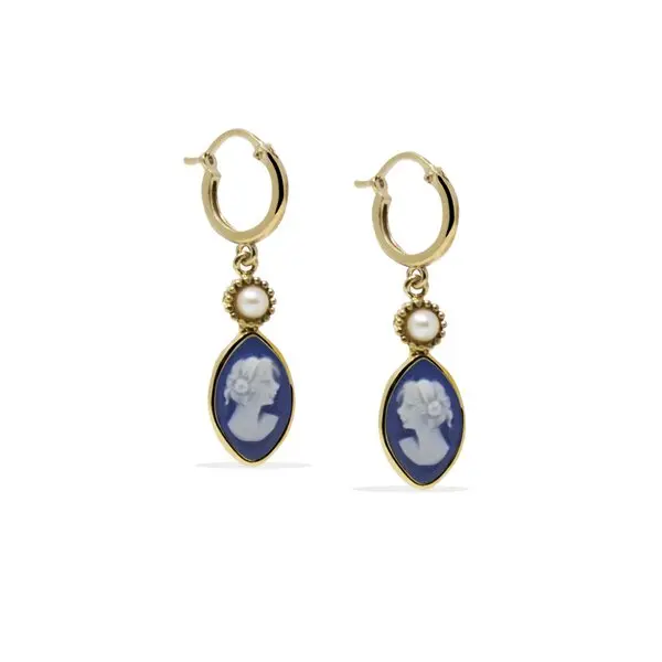 VINTOUCH ITALY Isabella Cameo Hoop Earrings - Gold/blue