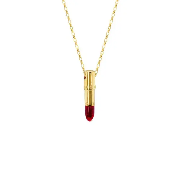 TRUE ROCKS Lipstick Pendant Necklace - Gold/red