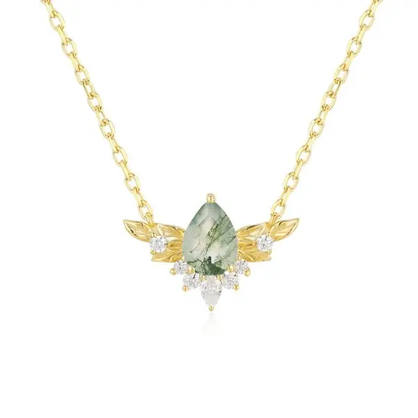 AZURA JEWELRY NEW YORK Moss Agate Gold Vermeil Necklace - Yellow