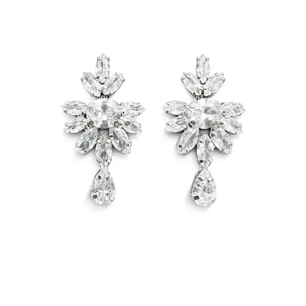 MAISON DE GALA Crystal Floral Drop Earrings - Silver