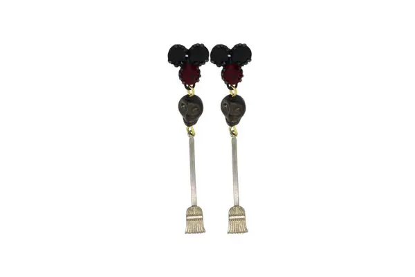 VICKISARGE Skull & Broom Dangle Earrings - Gray/yellow