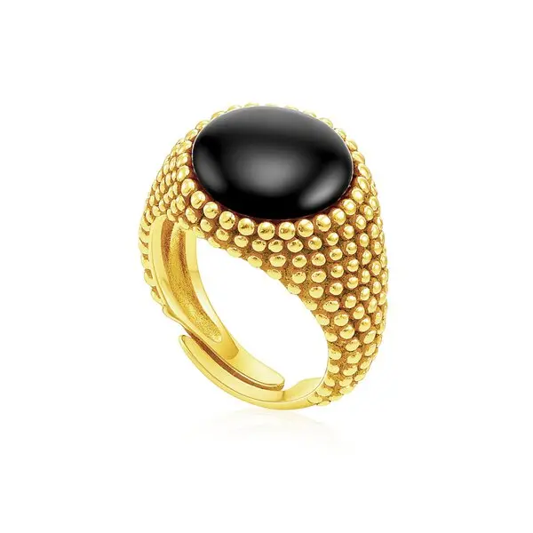 UNALOE Sterling Silver-gold Plated Shield Ring With Onyx - Black/gold