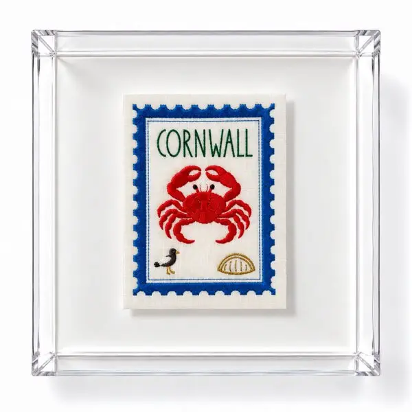 LILLY LOVES Cornwall Inspired Embroidered Stamp Artwork - White