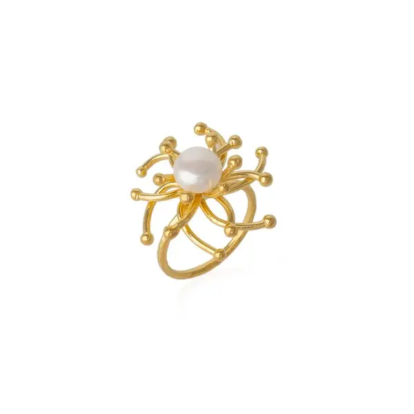 SPERO LONDON Pearl Sunburst Sterling Silver Ring - Gold